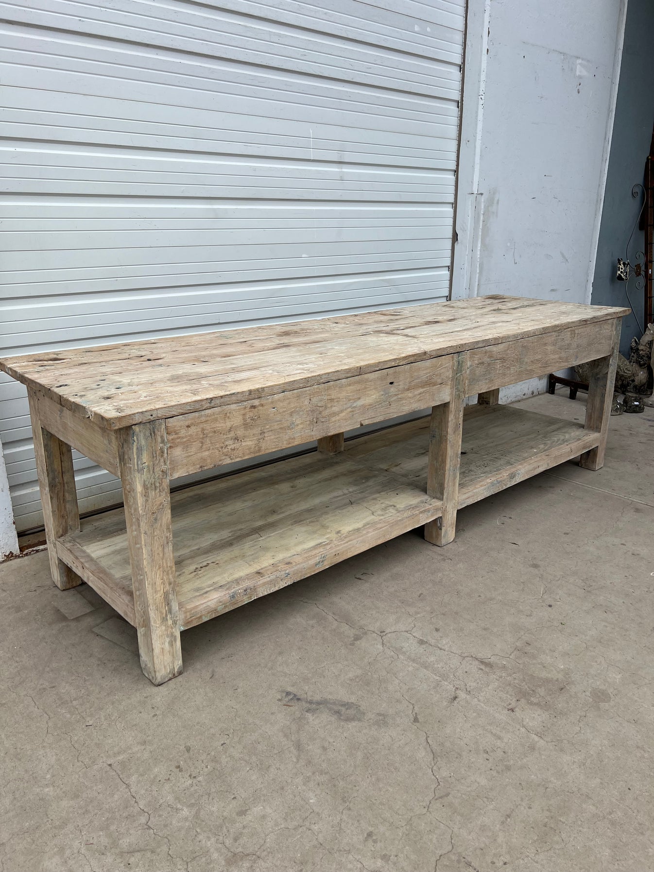 Bleached Industrial Warehouse Work Table / Island – Antiquities Warehouse