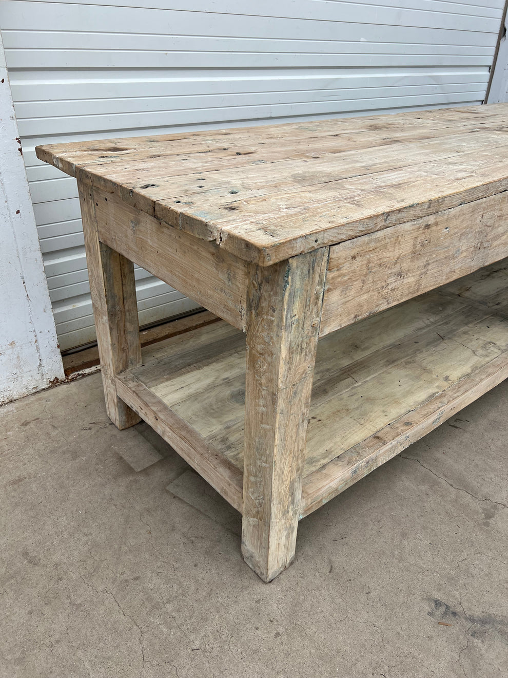 Bleached Industrial Warehouse Work Table / Island – Antiquities Warehouse