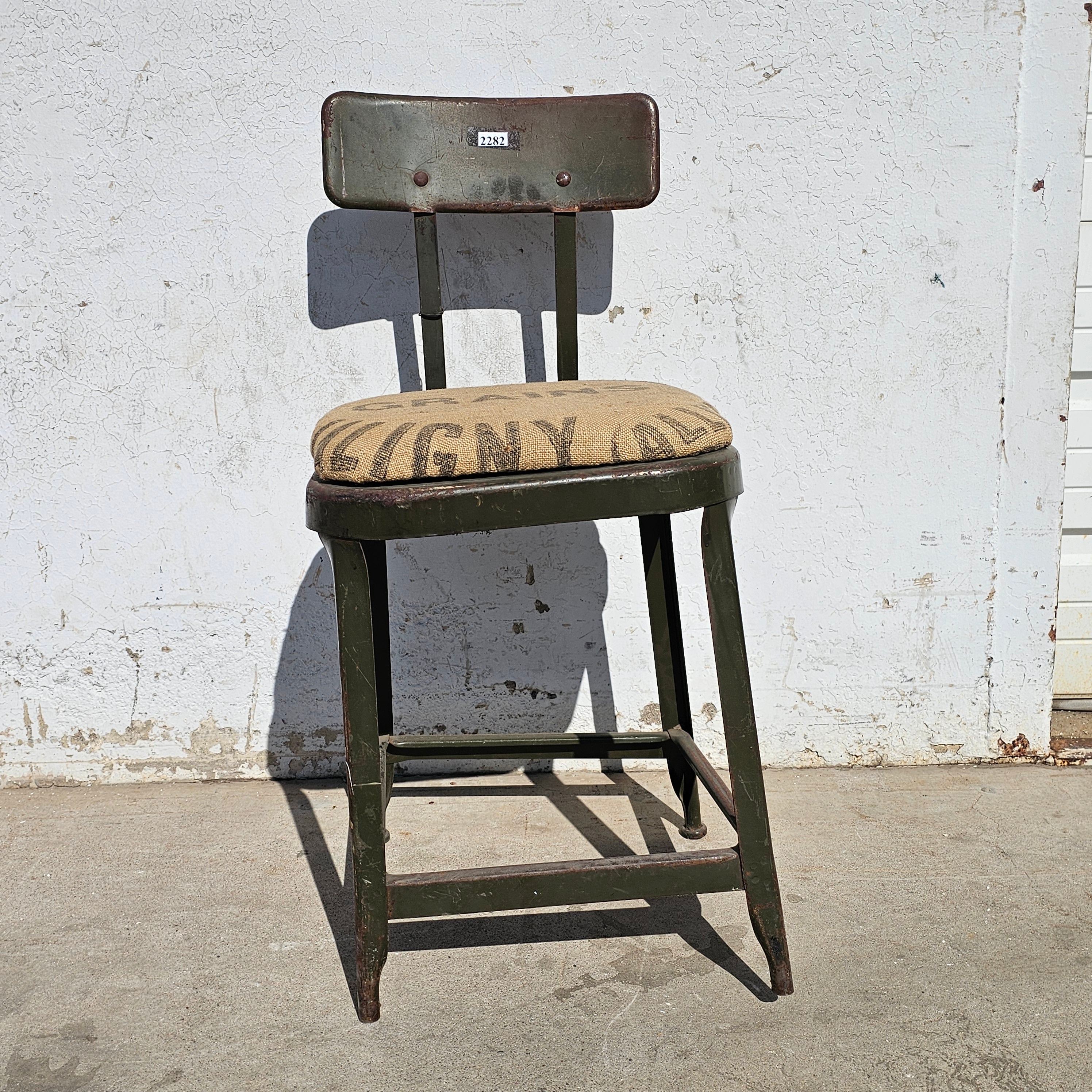 Small Industrial Lyon Shop Stool with Back – Antiquities Warehouse