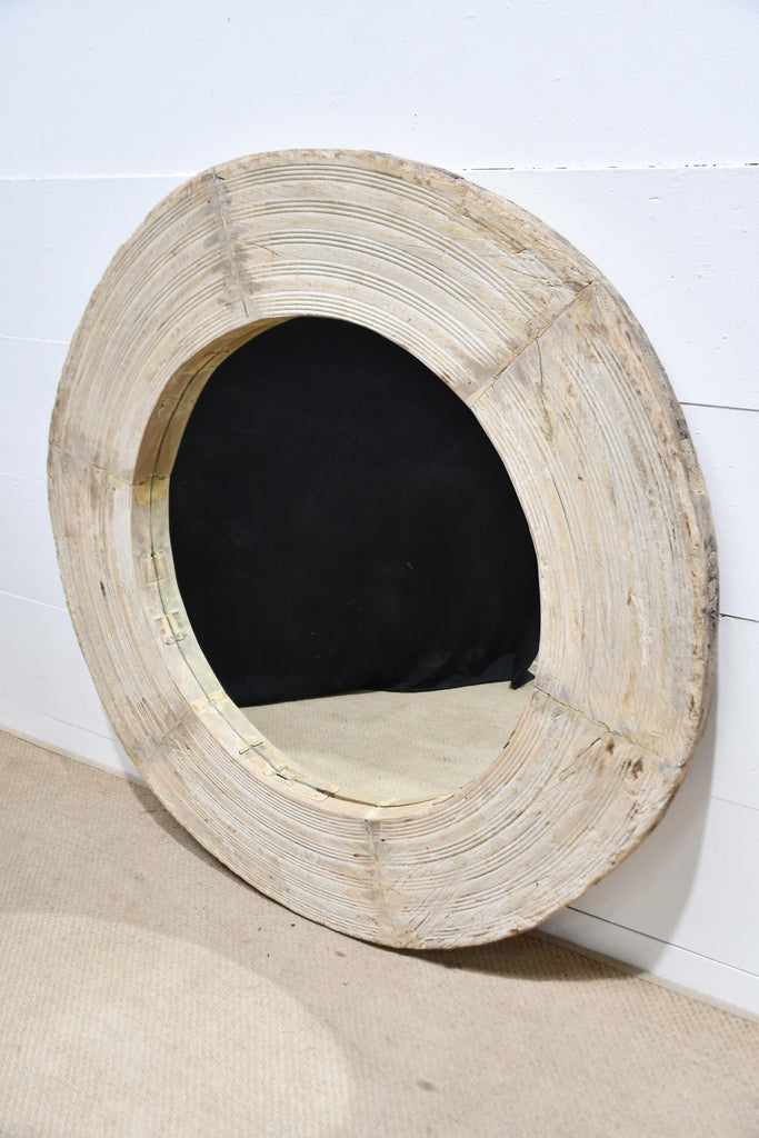 Round Wooden Mirror – Antiquities Warehouse