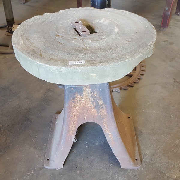 Grindstone Top Table with Industrial Iron Base – Antiquities Warehouse