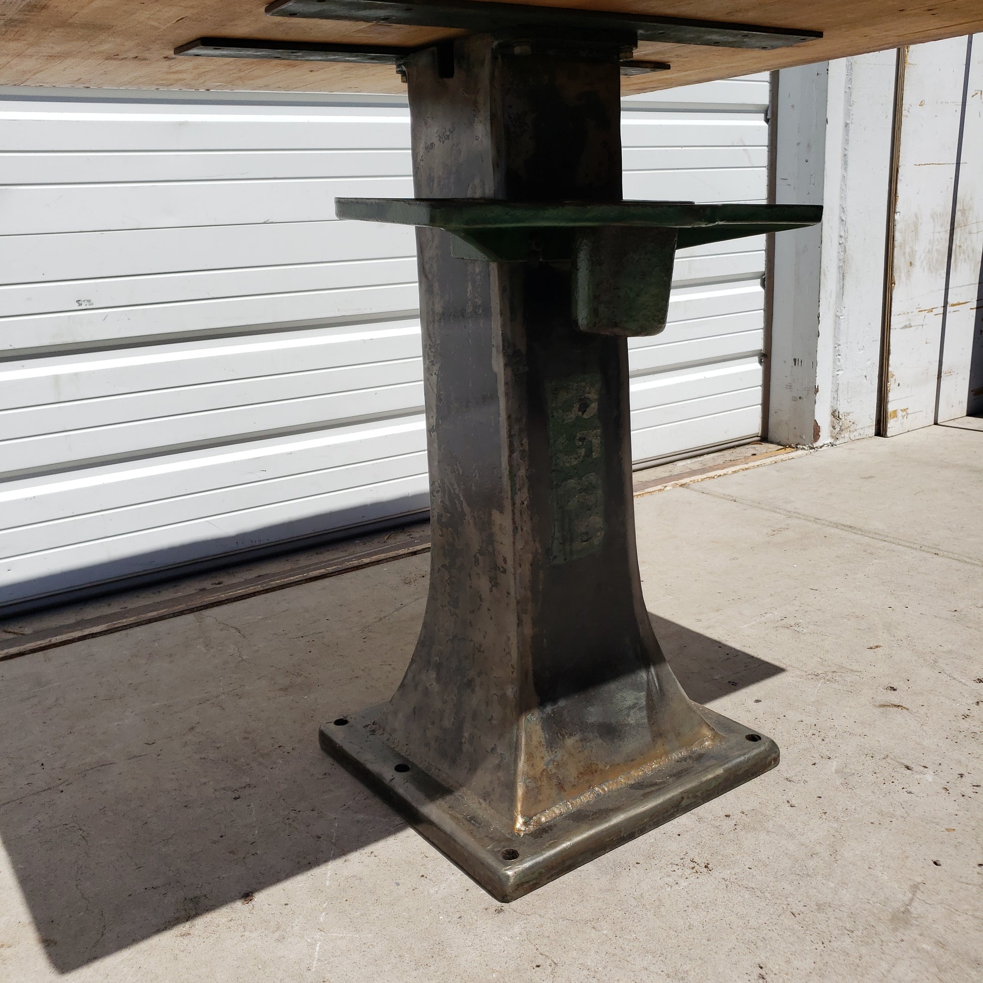 Machine Base Pedestal Table with Wood Top – Antiquities Warehouse