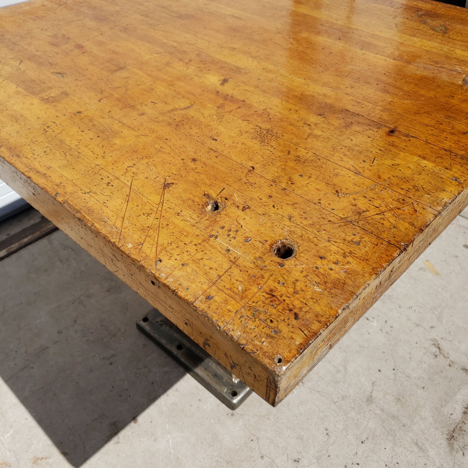 Machine Base Pedestal Table with Wood Top – Antiquities Warehouse