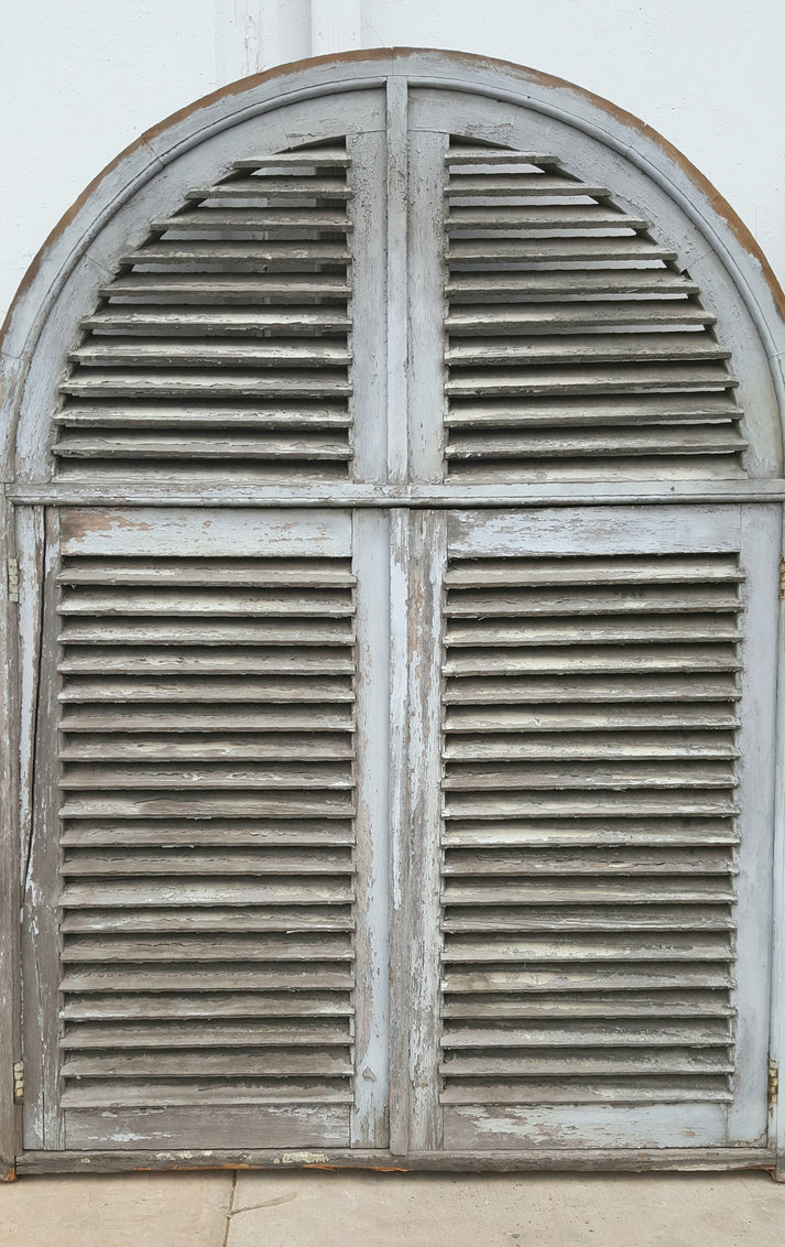 Painted French Shutter with Half-Round Transom – Antiquities Warehouse