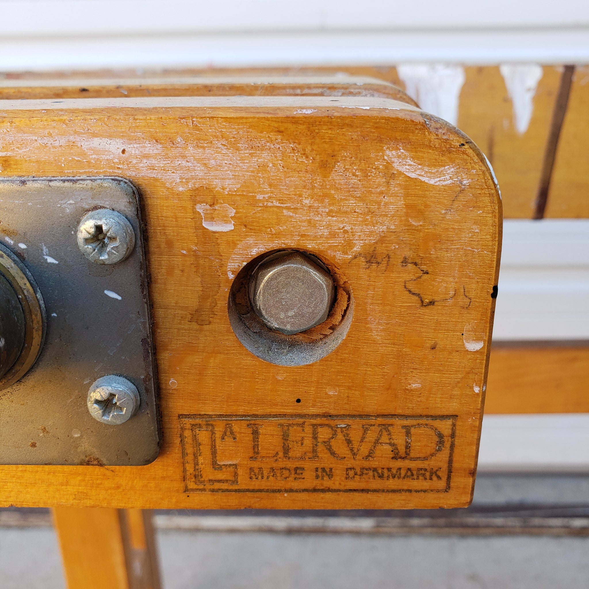 La Lervad Wooden Work Table with Removable Sliding Stool and Two Vices ...