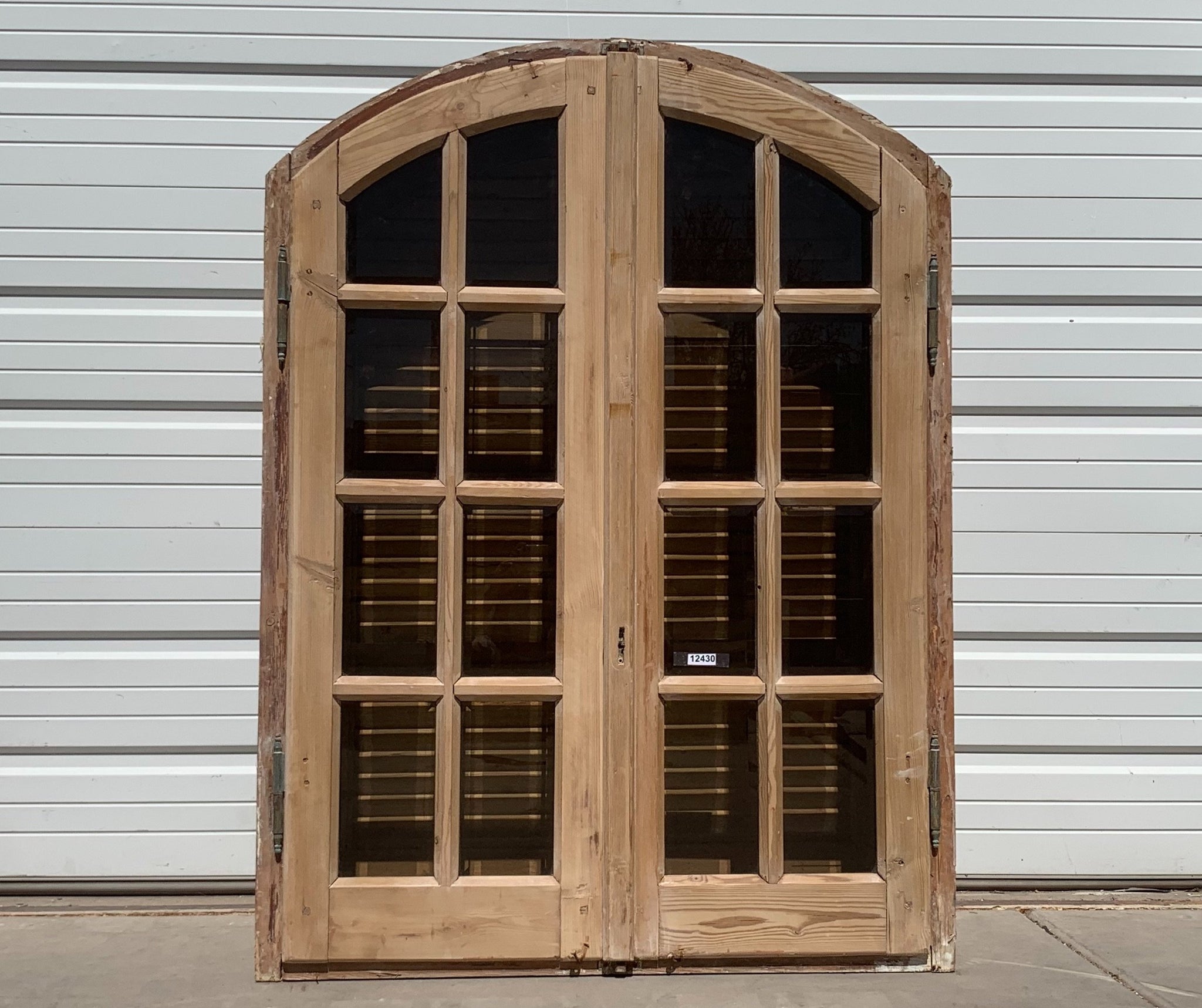 Antique 16 Pane Arched Natural Wood Window & Shutter Set – Antiquities ...